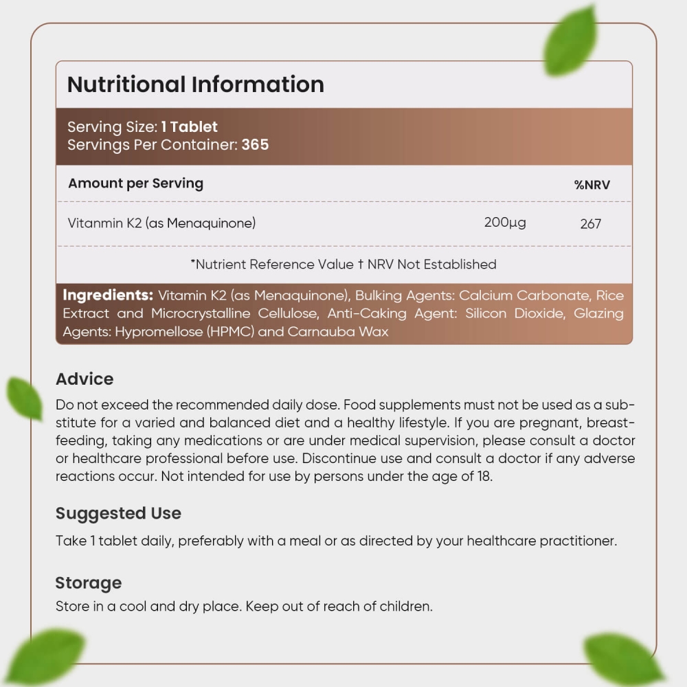Köp Vitamin K2 200 mg, 365 tabletter | För starkare skelett