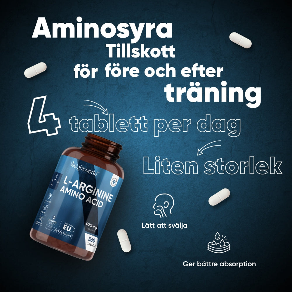 Köp L-arginin 4000 mg, 360 tabletter l Kosttillskott med aminosyra.